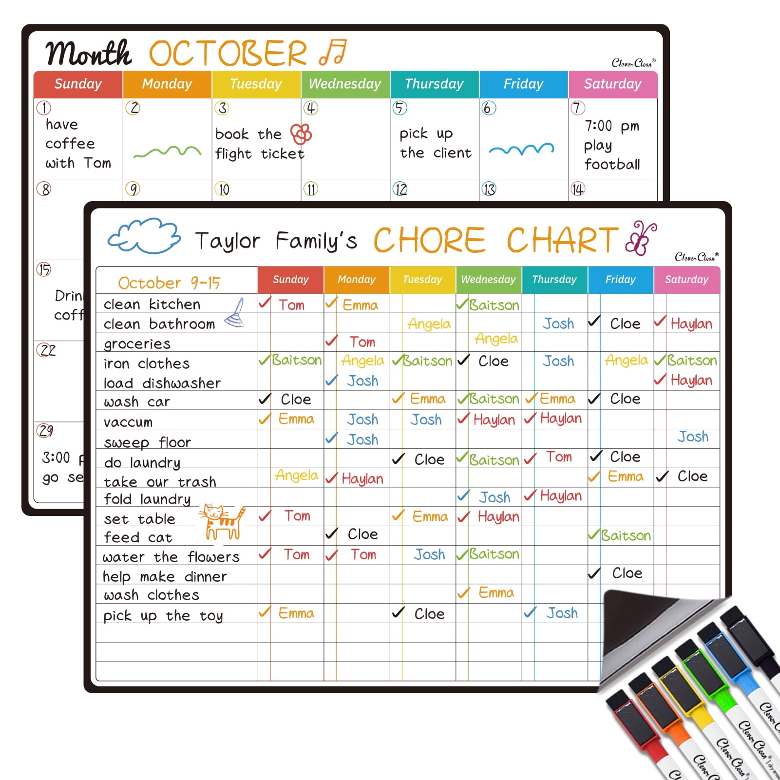 Magnetic Dry Erase Chore Chart, Monthly Calendar Set - 14.5"x11 ...