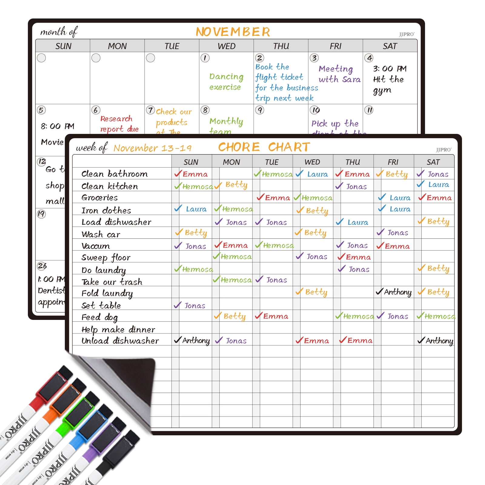 "JJPRO Magnetic Dry Erase Chore Chart and Monthly Planner for Fridge ...