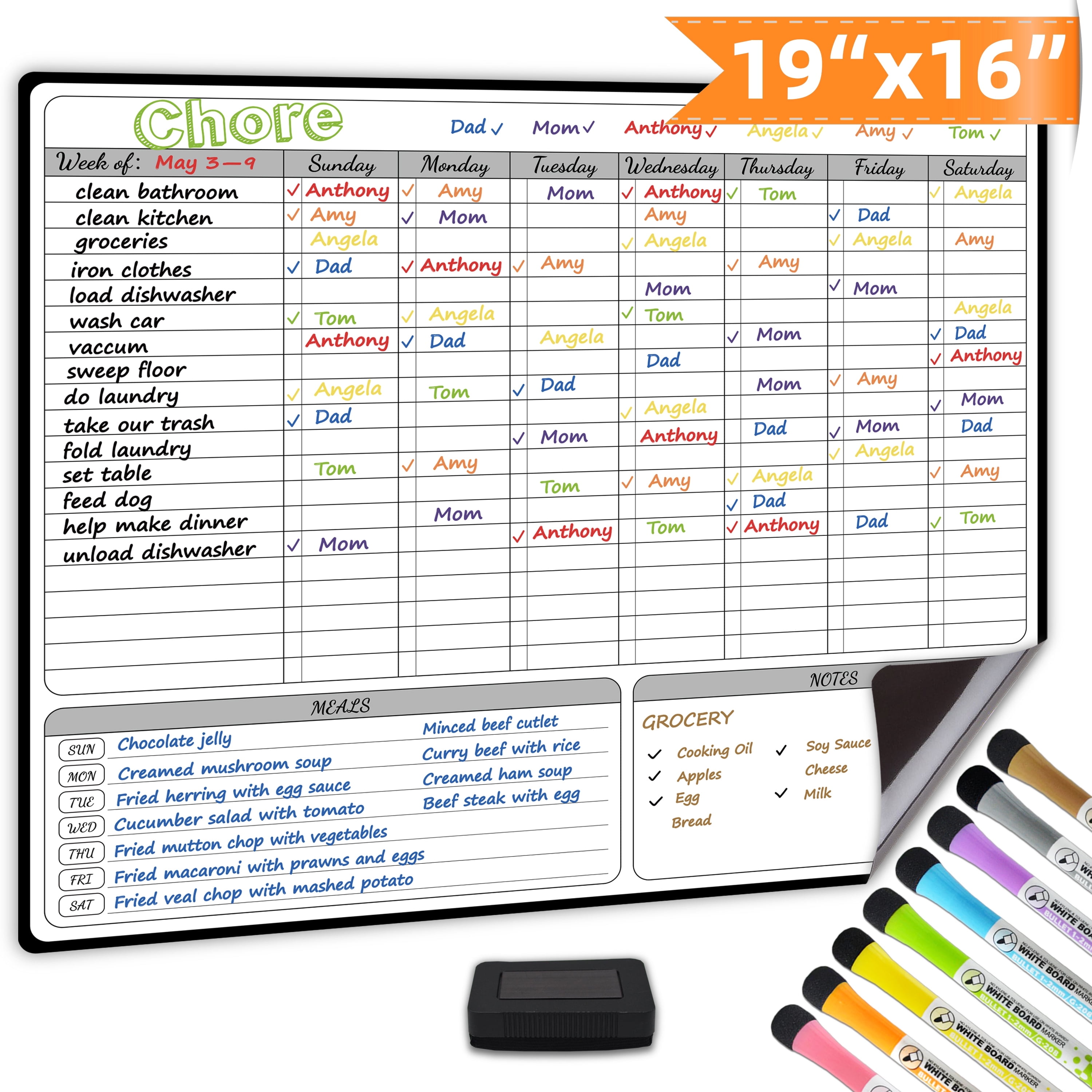 "Walmart Magnetic Dry Erase Chore Chart - 16""x19"" with 8 Markers ...