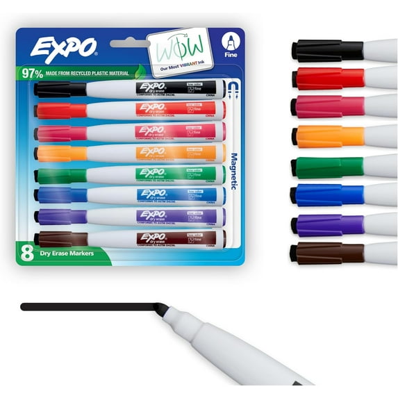 Magnetic Dry Erase Markers with Eraser, Fine Tip, Assorted, 8 Count ...