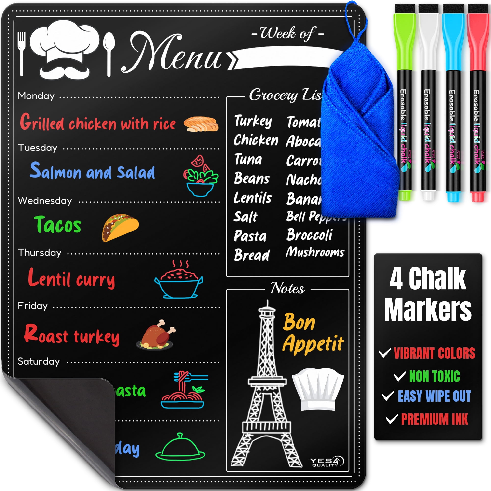 Magnetic Dry Erase Menu Board for Fridge, 16" x 12" Blackboard Meal ...
