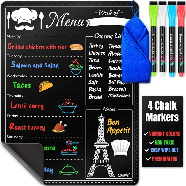 Magnetic Dry Erase Menu Board for Fridge, 16" x 12" Blackboard Meal ...