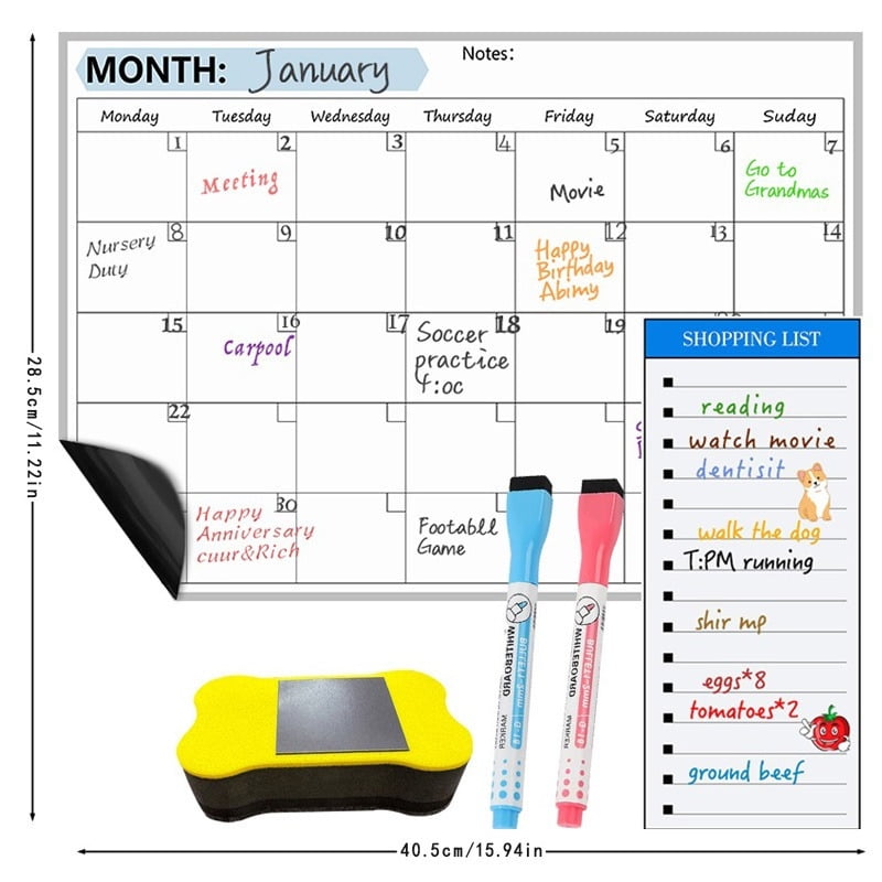 Magnetic Dry Erase Refrigerator - Reusable Kitchen Message Board with ...
