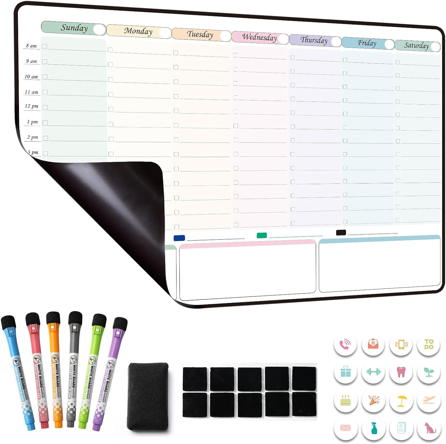 Magnetic Dry Erase Weekly Planner with Hourly Time Slots Whiteboard ...
