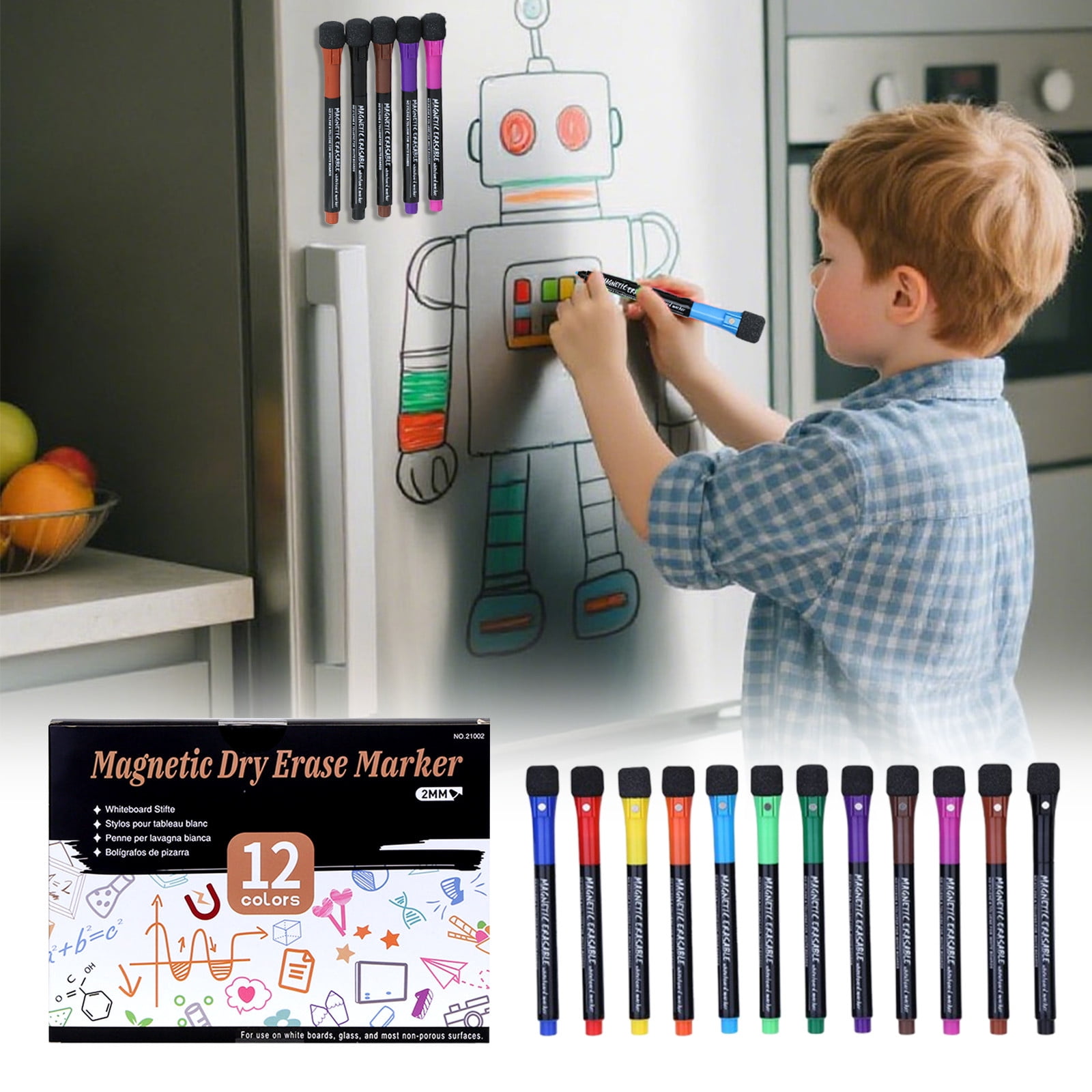 Magnetic Dry Erase Whiteboard Markers Set 12 Pack | Fine Tip Colored ...
