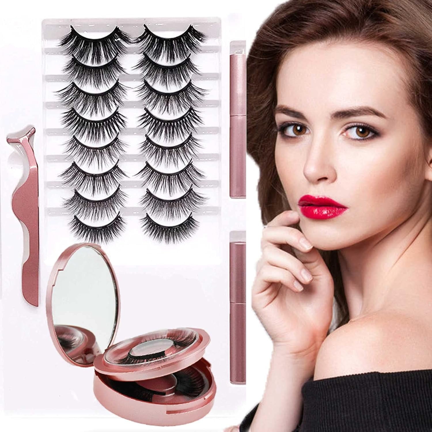 Magnetic Eyelashes,10 Pair Reusable Magnetic Eyelashes with Eyeliner ...
