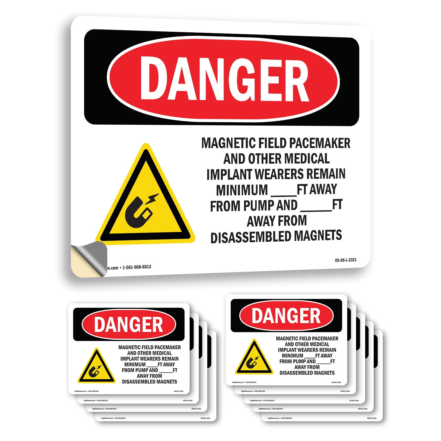 Magnetic Field Pacemaker And OSHA Danger Vinyl Decal Label 7 Inch x 5 ...