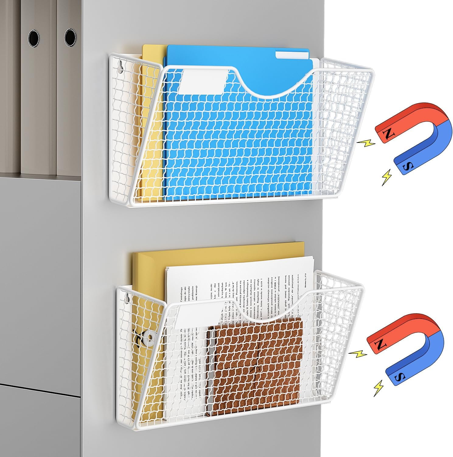 Magnetic File Holder, 2 Pockets Wall File Folders Holder No Drilling ...