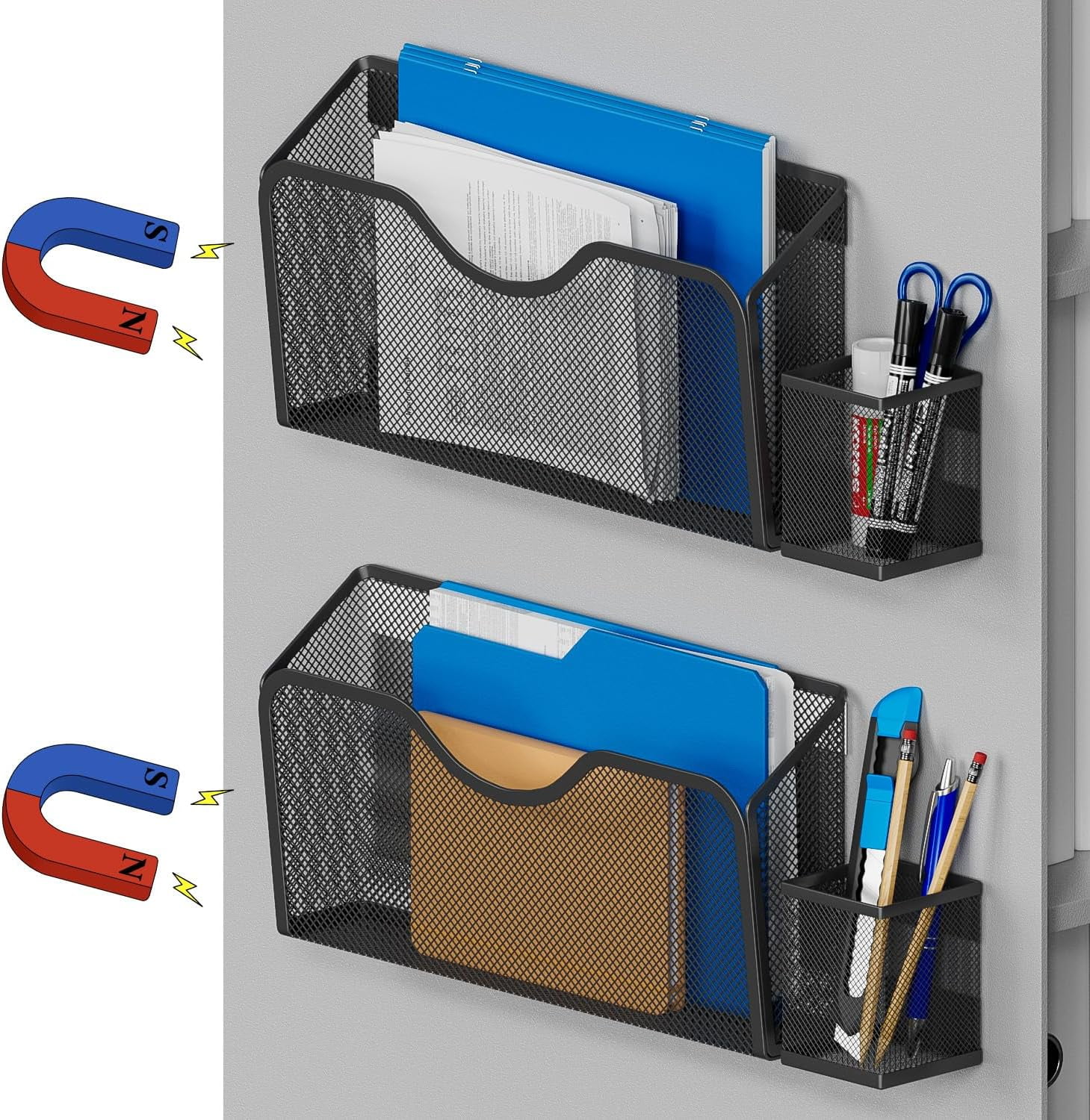 Magnetic File Holder - 2pcs Hanging File Organizer Magazine Document ...