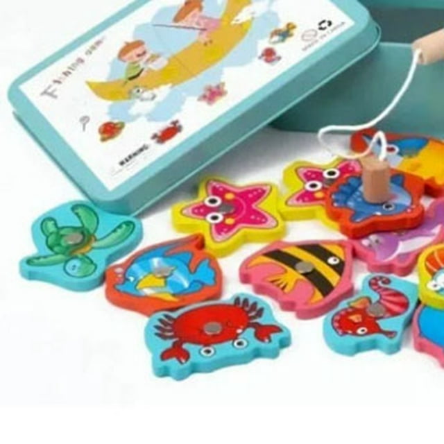 Magnetic Fishing Game Delicate Vivid Wooden Fish Baby Fishing Toy with ...
