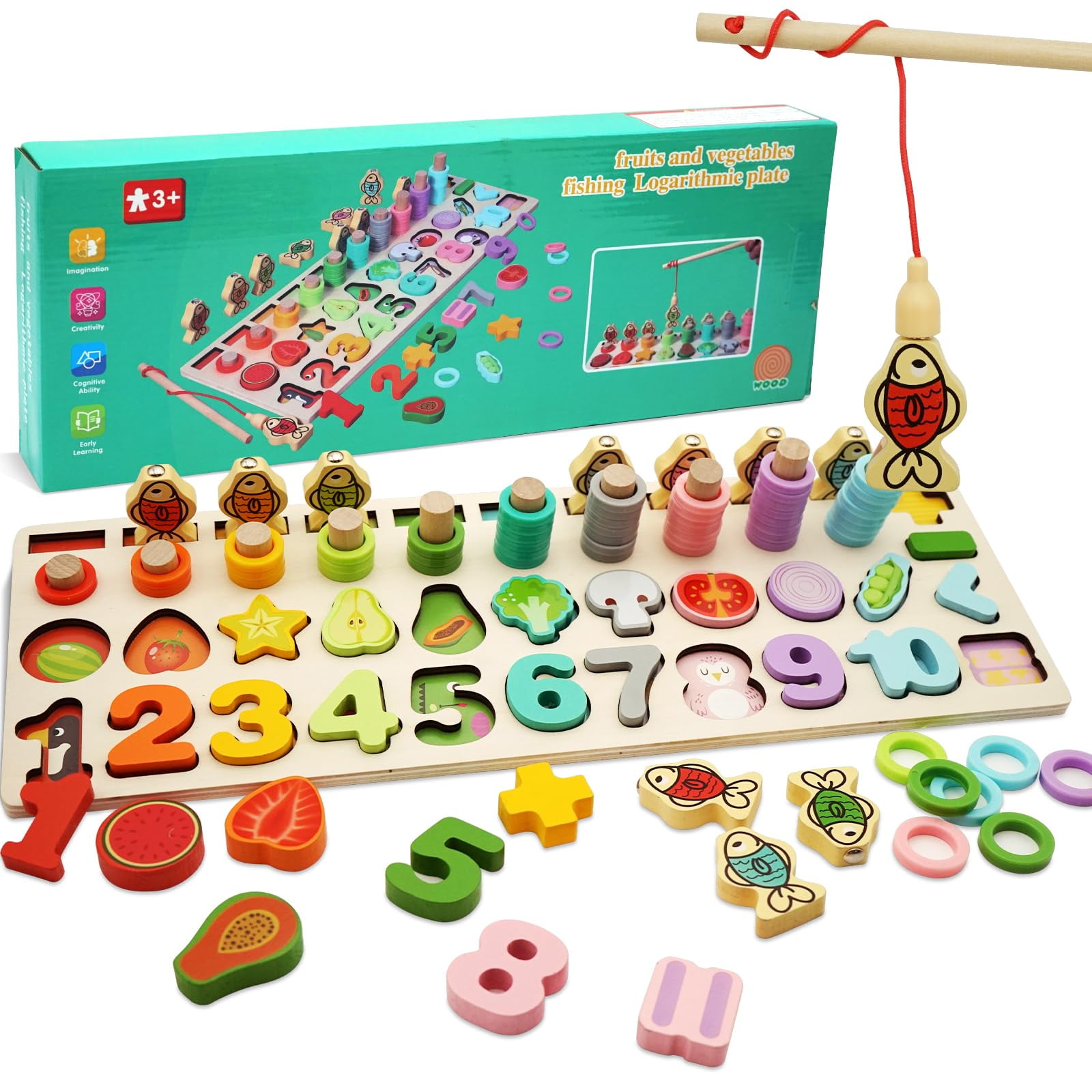 Magnetic Fishing Game, Montessori MMF7 Educational Toy for 1-3, Wooden ...