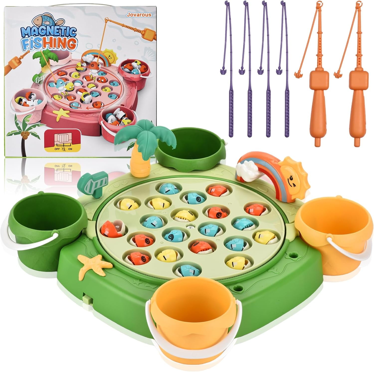 Magnetic Fishing Game Set - 21 Fish and 6 Poles, Rotating Board Games ...