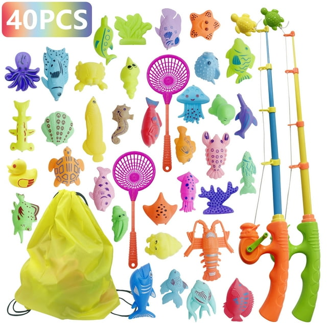 Magnetic Pole Fish Water Play Catching Game, 40 Pcs Fishing Rod Toy Set ...