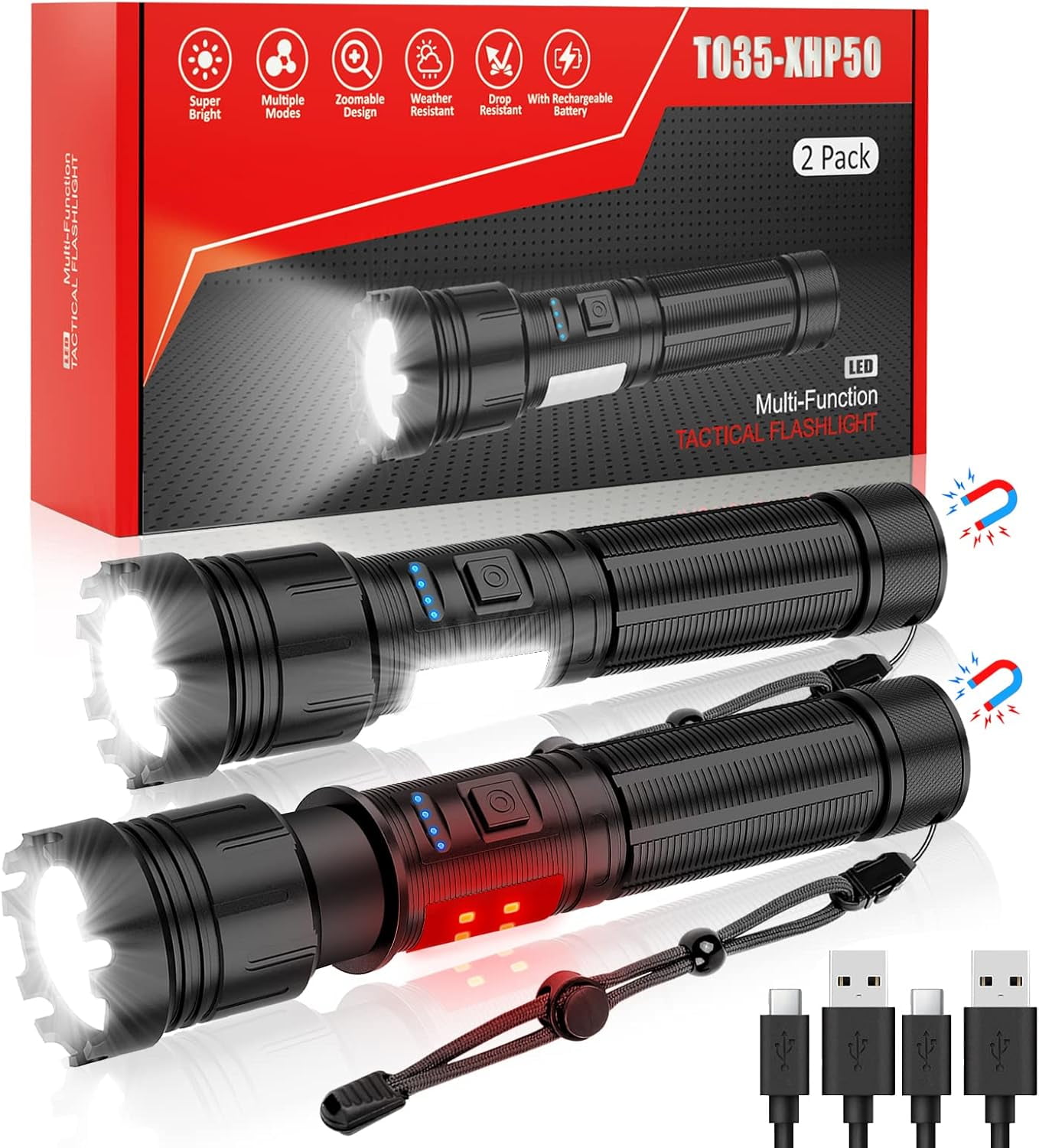 Magnetic Flashlight Rechargeable, High Lumens Super Bright Small LED ...