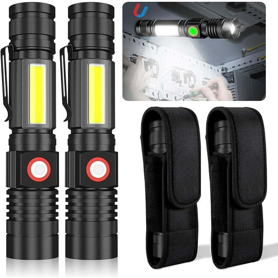 Magnetic Flashlights High Lumens Rechargeable 2 Packs,Super Bright LED ...