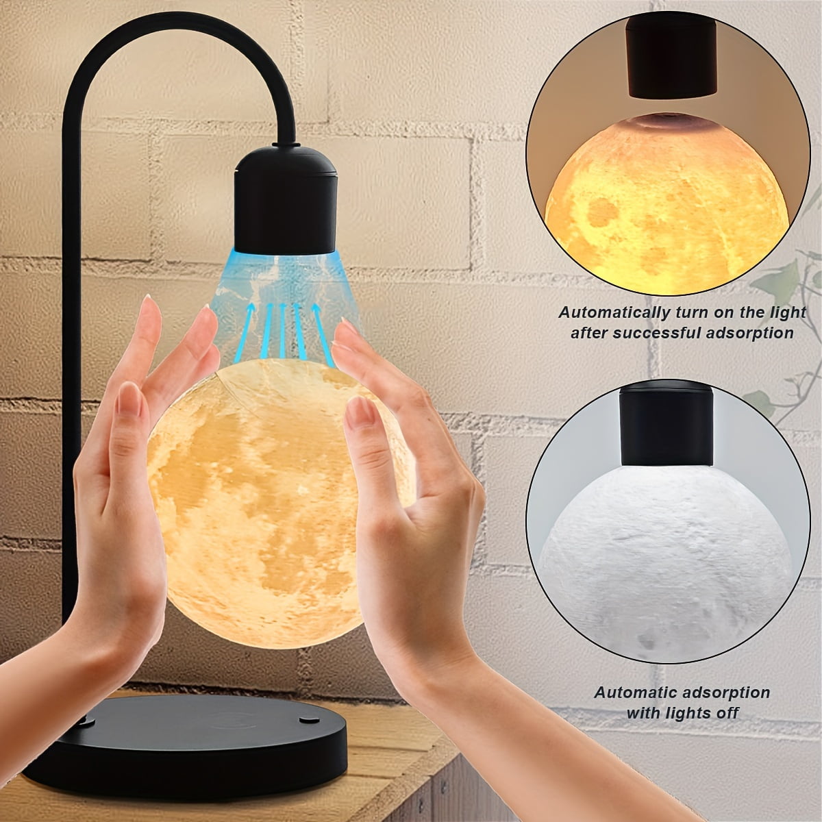 Magnetic Floating Moon Lamp - 3-Color, Touch Control, 15W Wireless ...