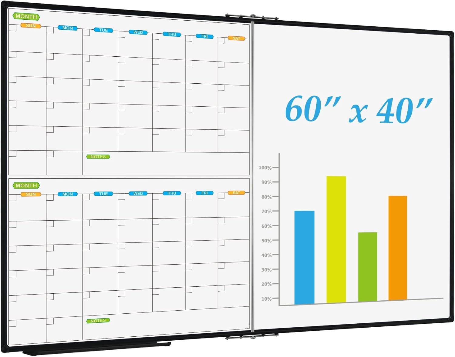 Magnetic Foldable Dry Erase Calendar Whiteboard Combo, 2 Month Calendar ...