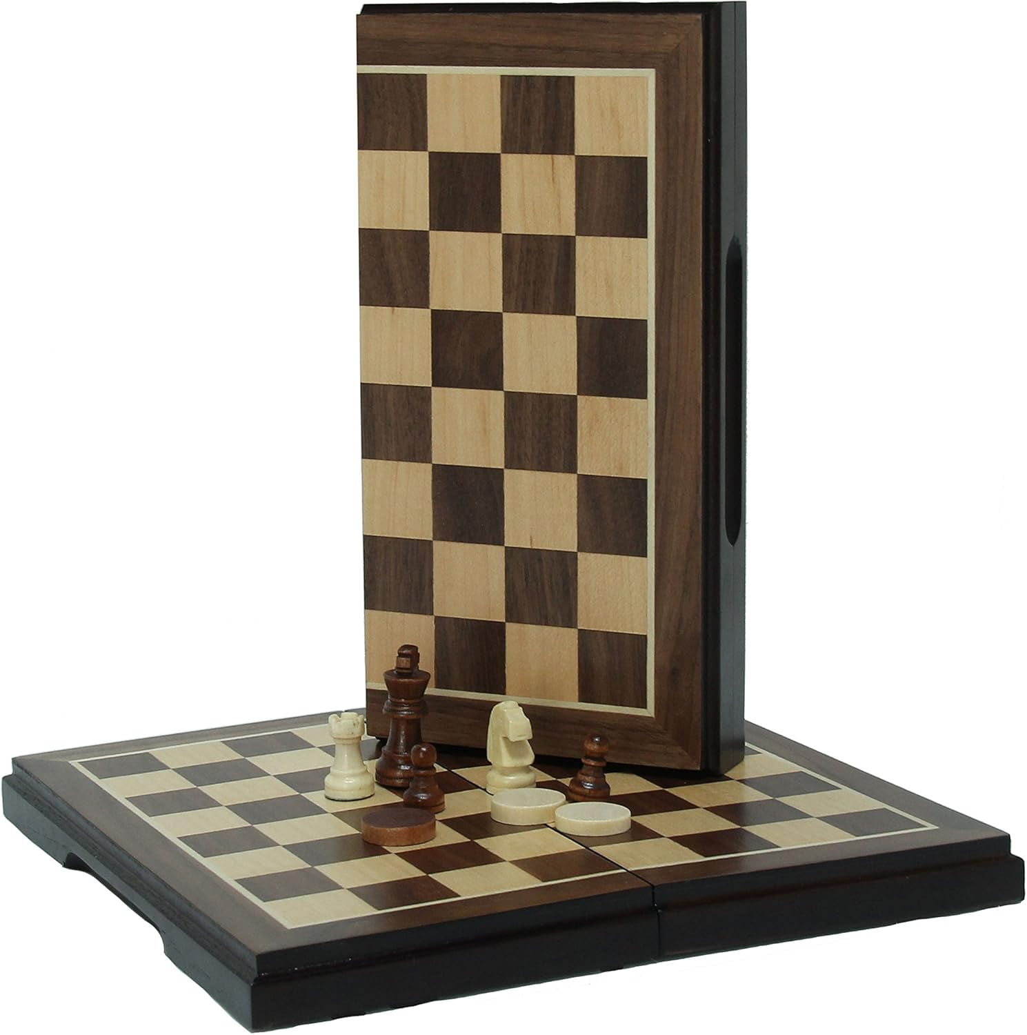 Magnetic Folding Chess & Checkers Set - Walnut Wood Finish 8 inch ...