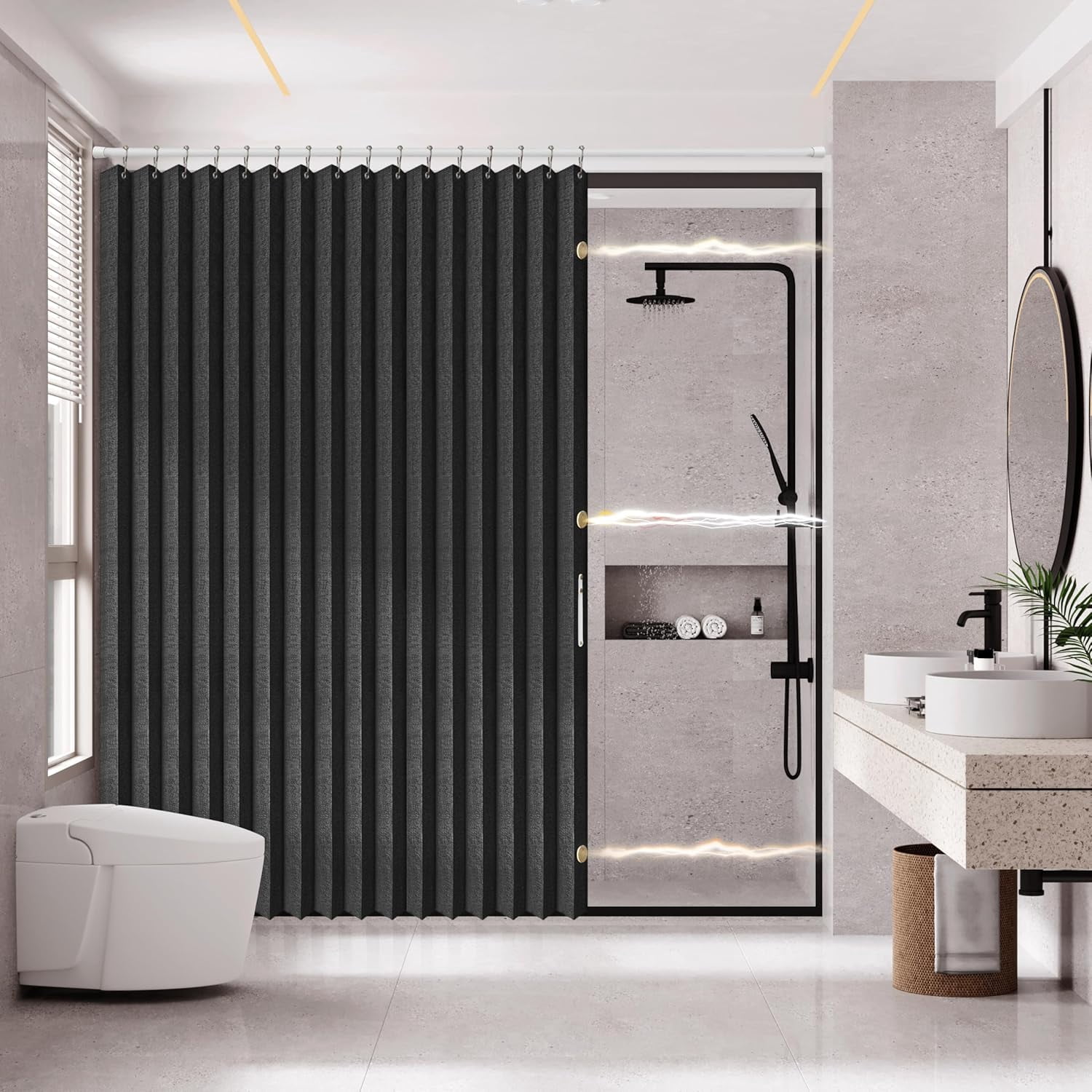 Magnetic Folding Waterproof Polyester Shower Curtain, Fabric Panel for ...
