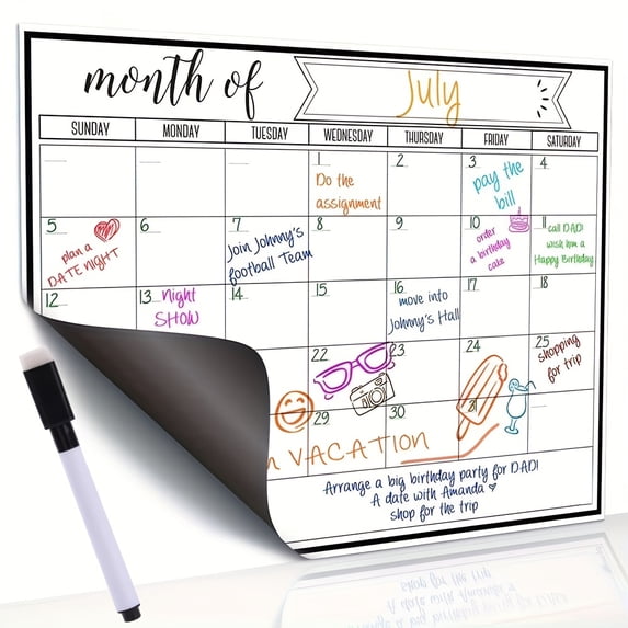 Magnetic Fridge Calendar with Pen, Strong Magnetic Backing, Smooth Dry ...
