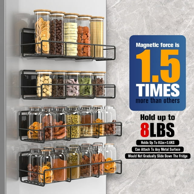 Magnetic Fridge Organizer 4 Pack Magnetic Shelf, Spice Rack Organizer ...
