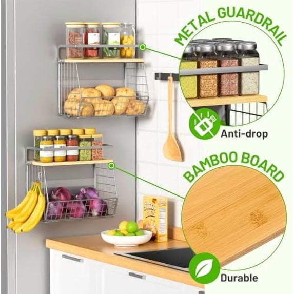 Magnetic Fridge Shelf with Wood Lid, Fruit Potato Onion Storage Bins ...