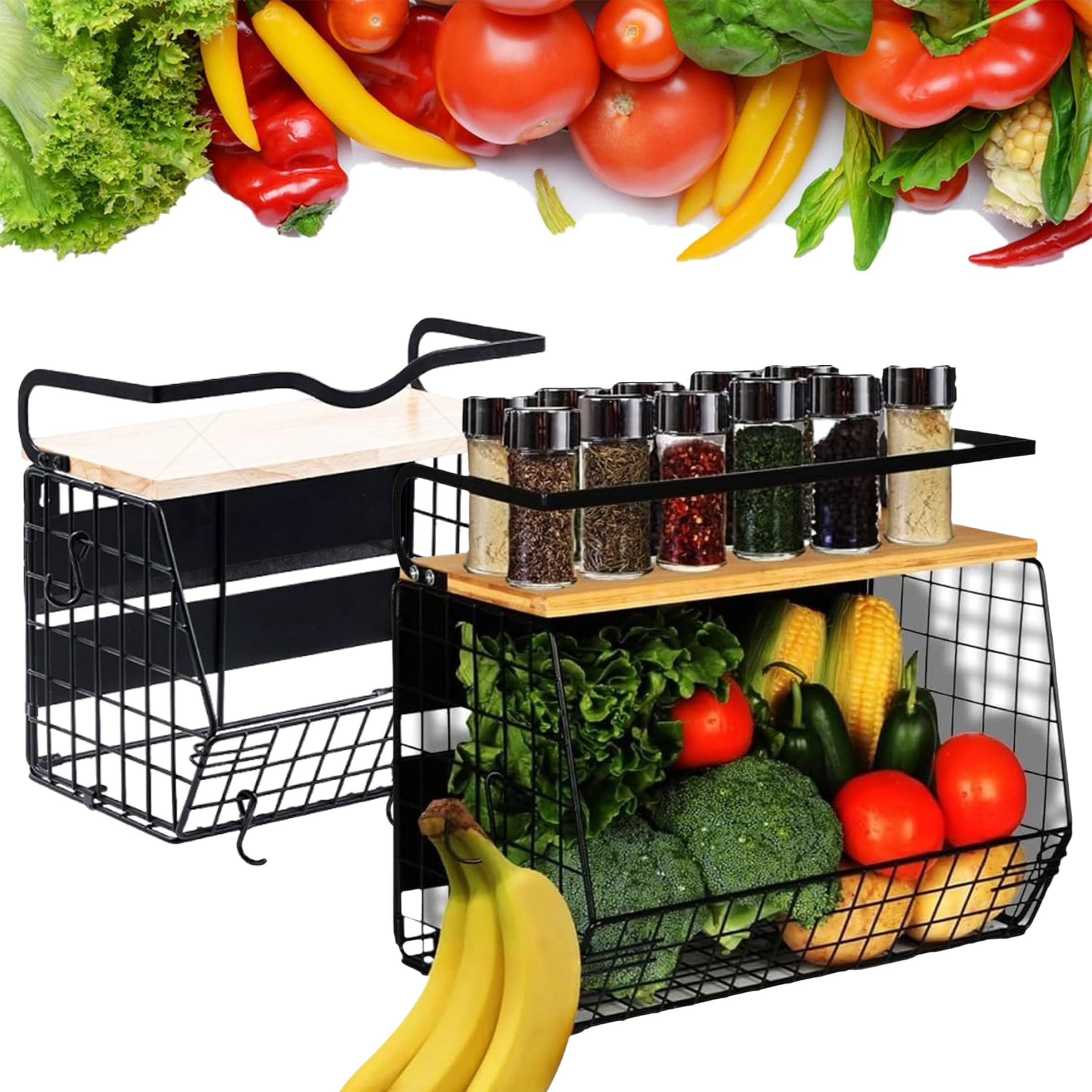 Magnetic Fruit Holder for Refrigerator, Heavy Duty Wood Lid Magnetic ...