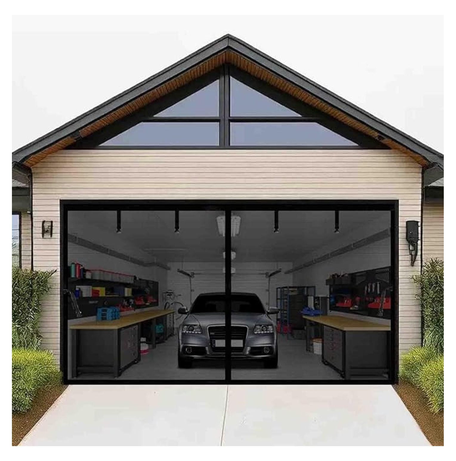 Magnetic Garage Door Screen 12x10ft - Heavy Duty Fiberglass Mesh for 1 ...