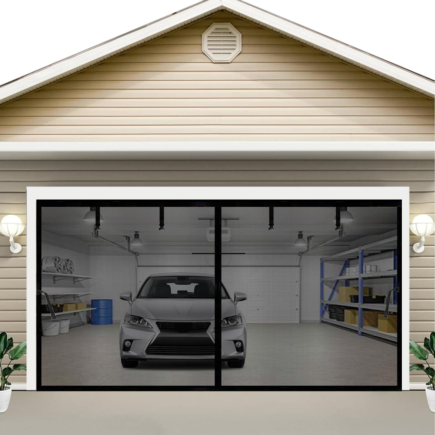 Magnetic Garage Door Screen 14x9ft Hands Free Screen Curtains ...