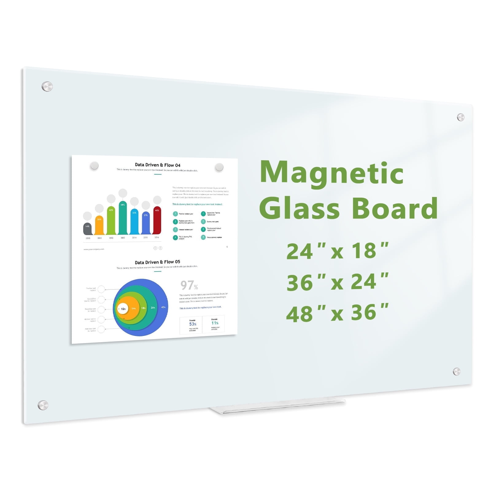 Magnetic Glass Whiteboard 48'' x 36'' Large Tempered Glass Dry Erase ...