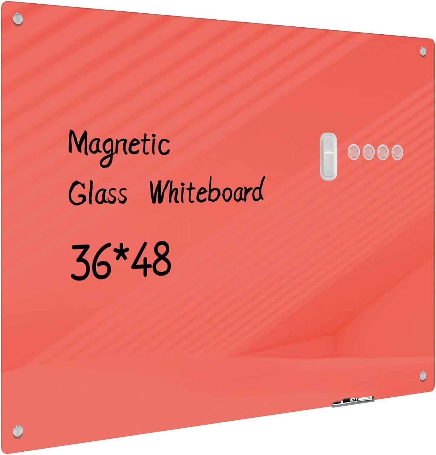 Magnetic Glass Whiteboard - 48"x36" Frameless Dry Erase Board for Walls ...