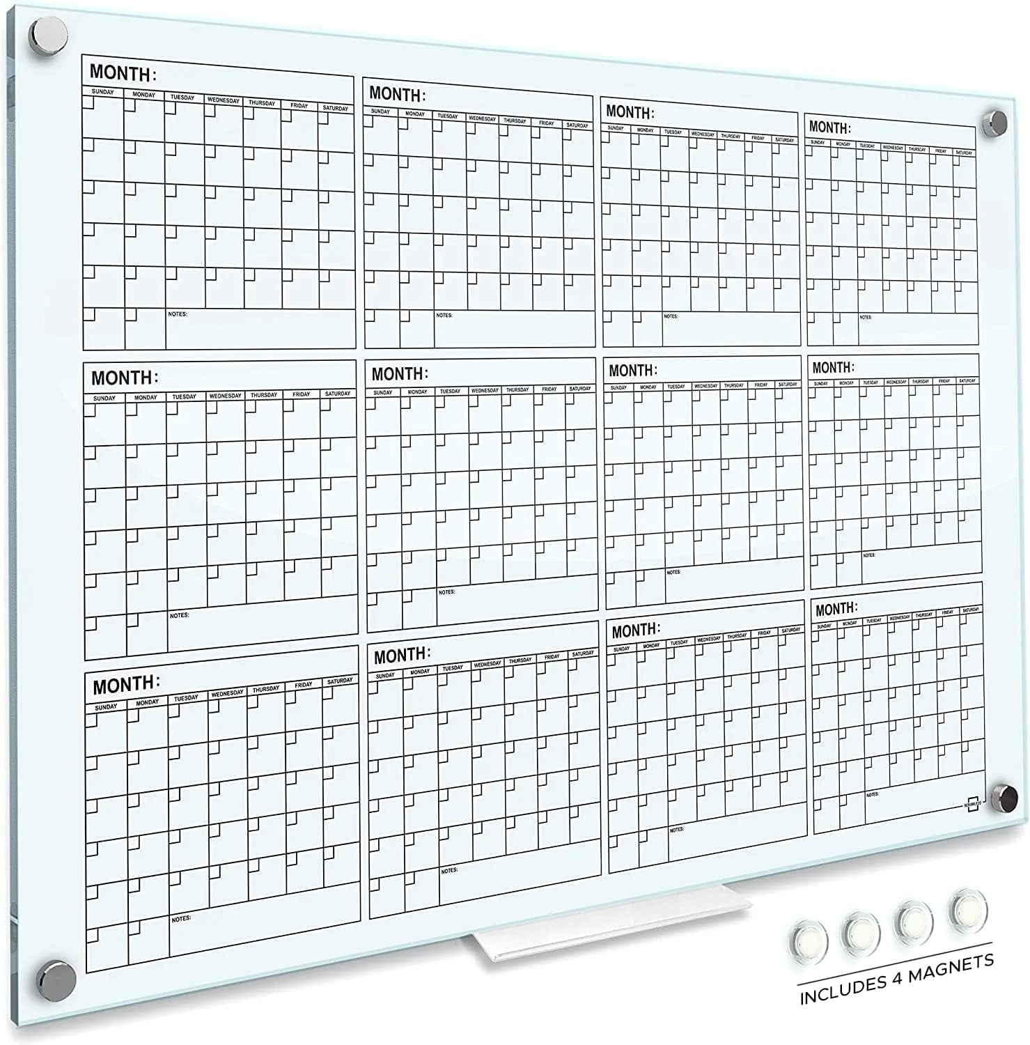 Magnetic Glass Whiteboard Calendar Yearly Planner White Board Calendar ...