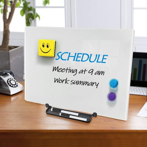 Magnetic Glass Whiteboard Desktop Easel, 16x12 Tabletop Glass Dry Erase ...
