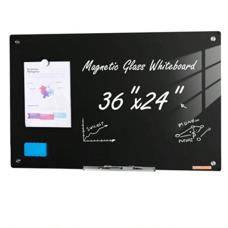 Magnetic Glass Whiteboard Dry Erase Board 36x24 Wall-Mounted Large ...
