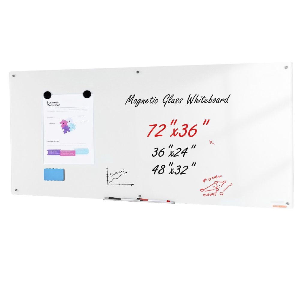 Magnetic Glass Whiteboard, Dry Erase Board 72"x36", Wall-Mounted Large ...
