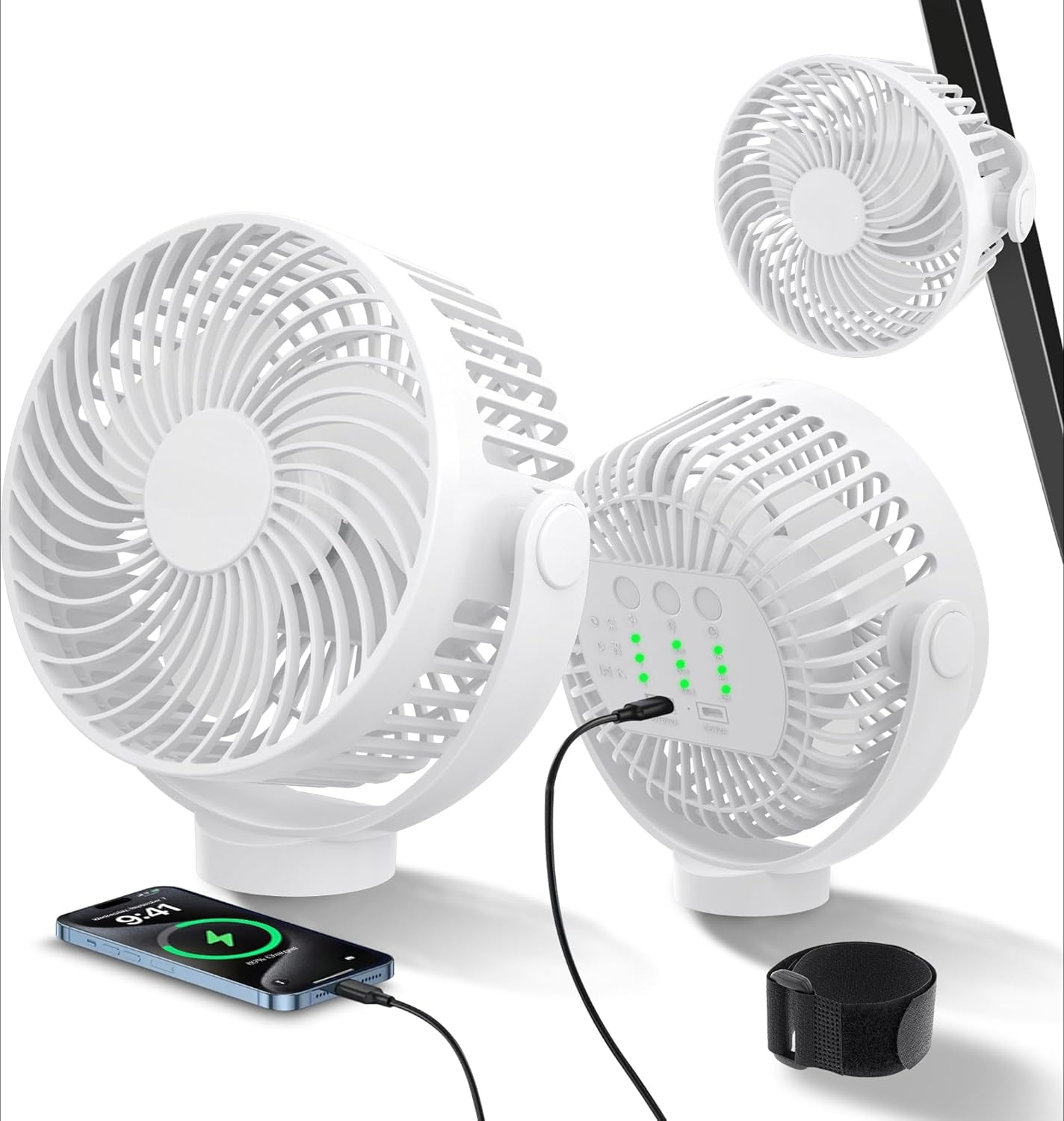 Magnetic Golf Cart Fan Rechargeable, 12000mAH Battery Operated Portable ...