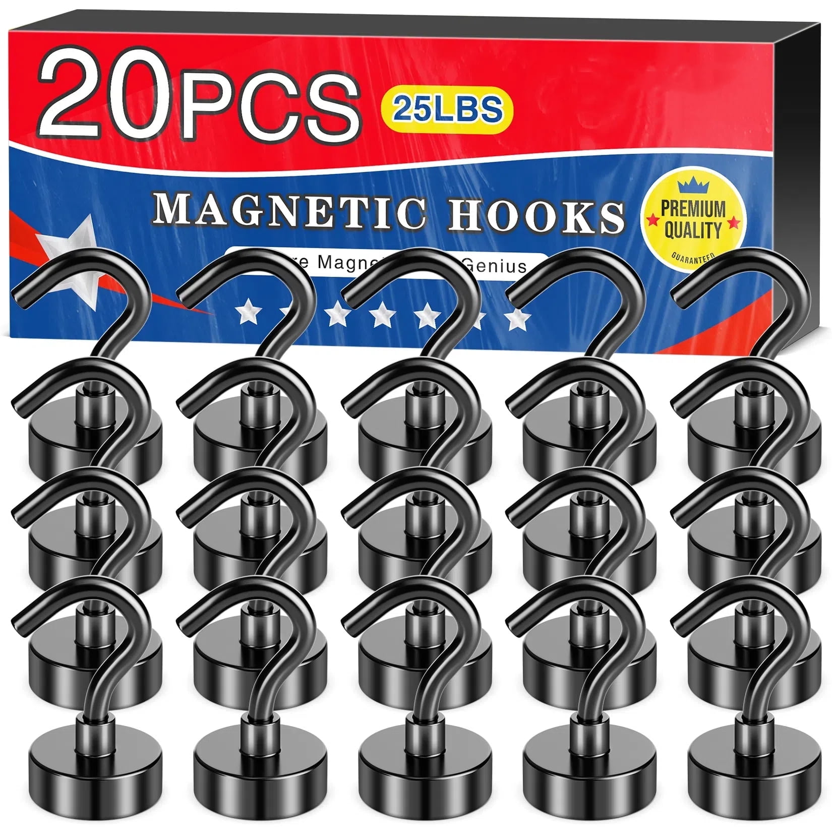 Magnetic Hooks, 20Pack Neodymium Magnet Hook for Hanging, 25LBS Strong ...