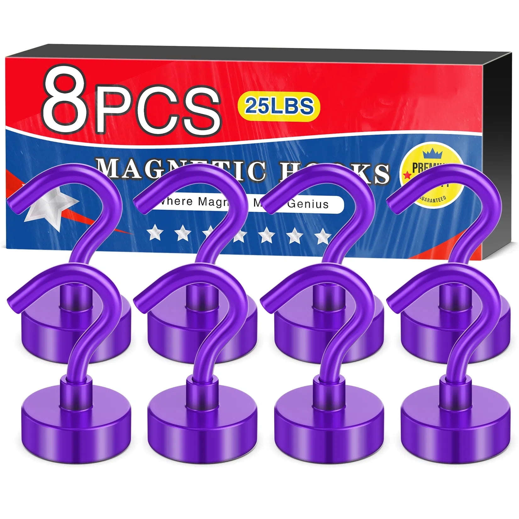 Magnetic Hooks, 25lbs Magnets with Hook, 8 Pack Heavy Duty Magnetic ...