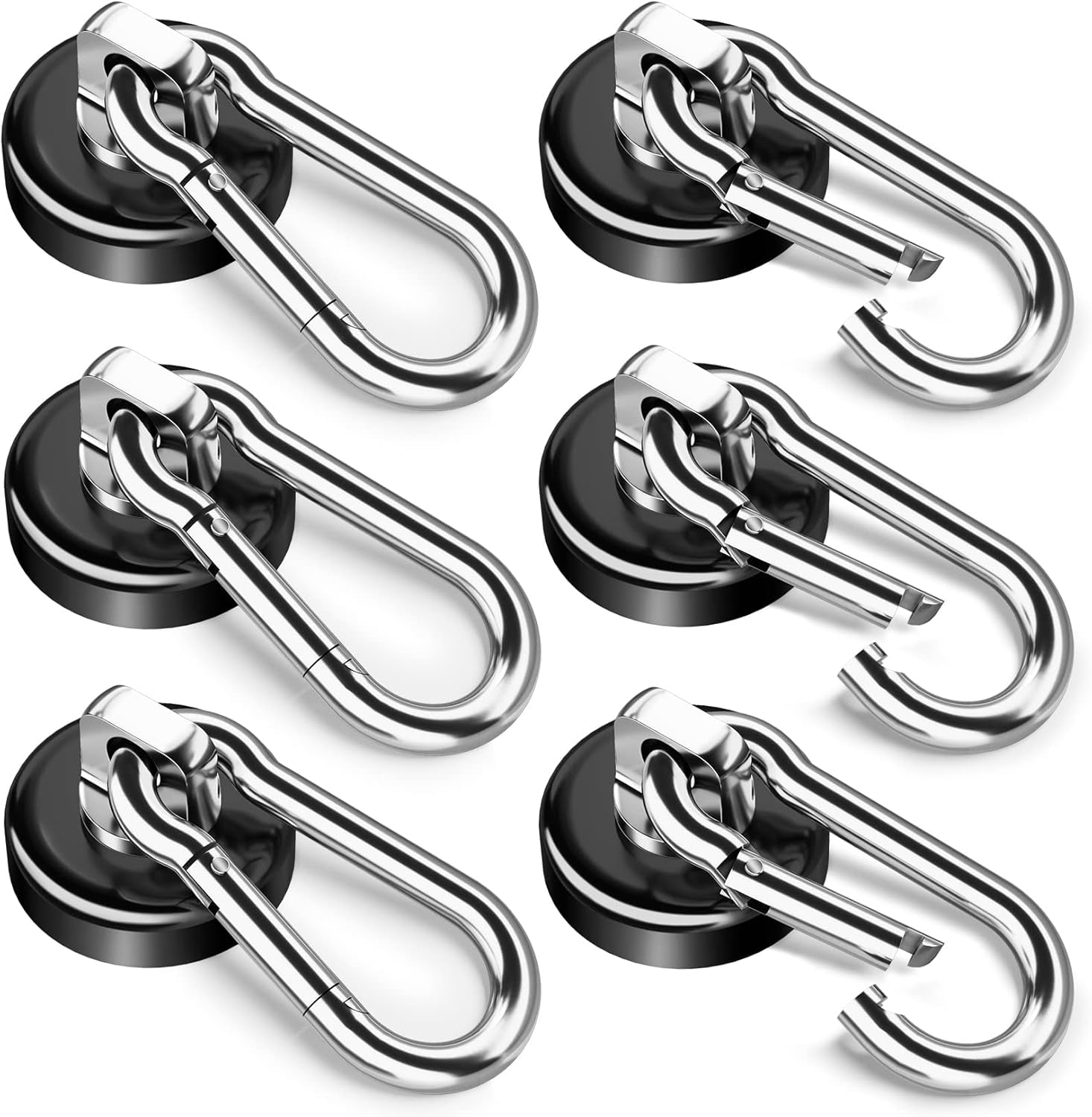 Magnetic Hooks with Swivel Carabiner, 50LBS Neodymium Magnet Hooks ...