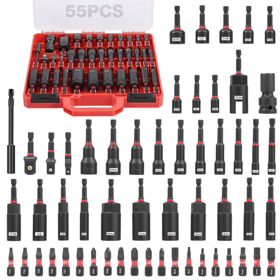 Magnetic Impact Nut Driver Set 55PCS 1/4 Socket Set with Deep Driver ...