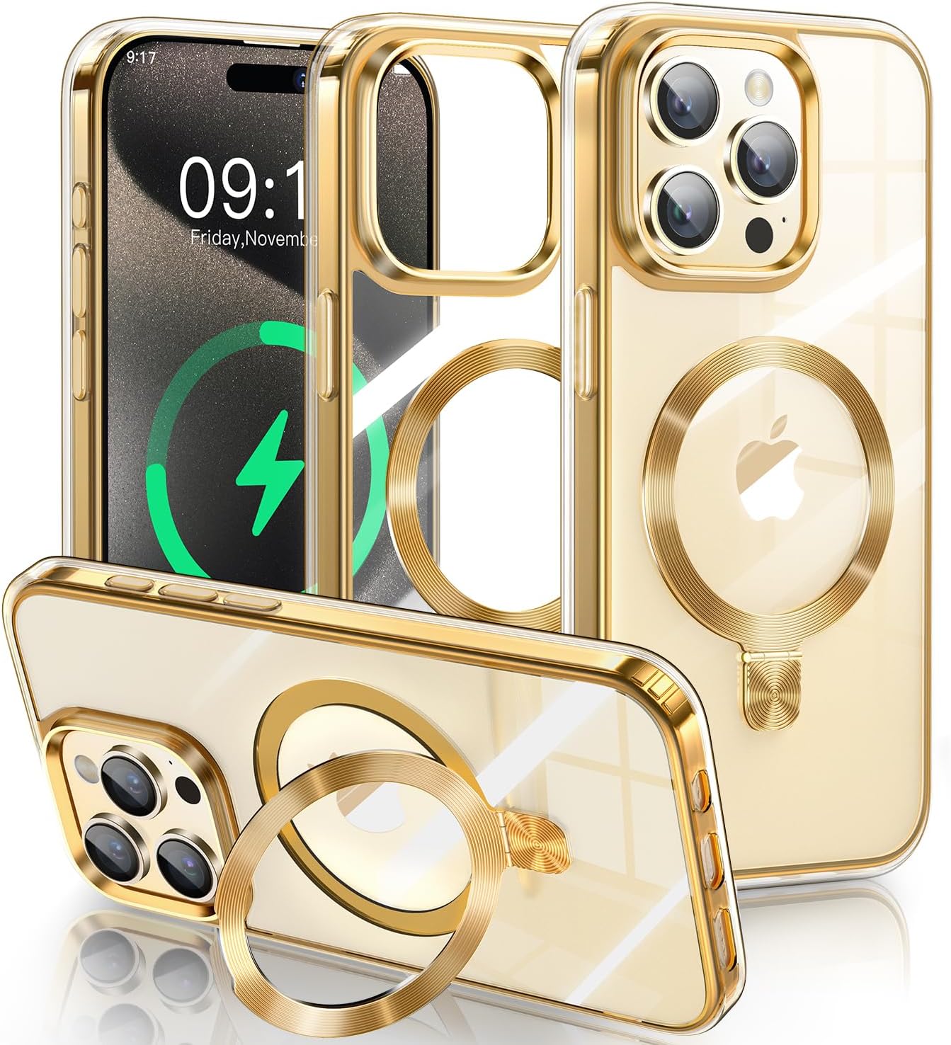 Magnetic Invisible Stand Case for iPhone 15 Pro Max [CD Ring Compatible ...