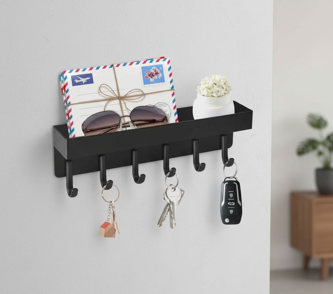 Magnetic Key Holder Wall Mount, Compact Metal Key Rack with Tray, 6 ...