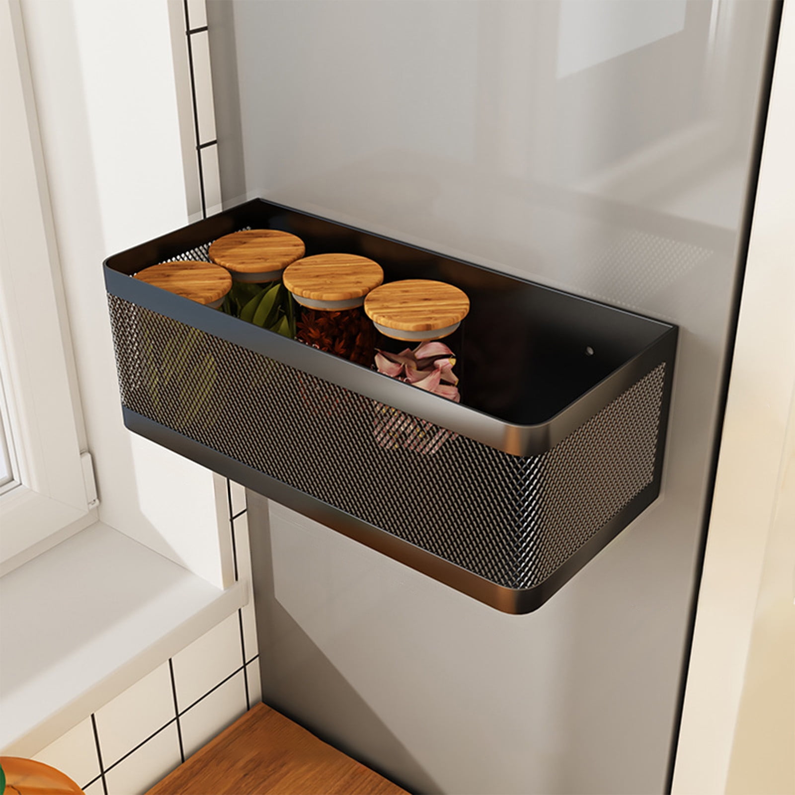 Magnetic Kitchen Storage Box, Refrigerator Side Hanging Shelf, No-Punch ...