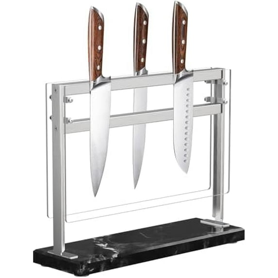 Magnetic Knife Block with Acrylic Shield - Marble Based Double Side ...