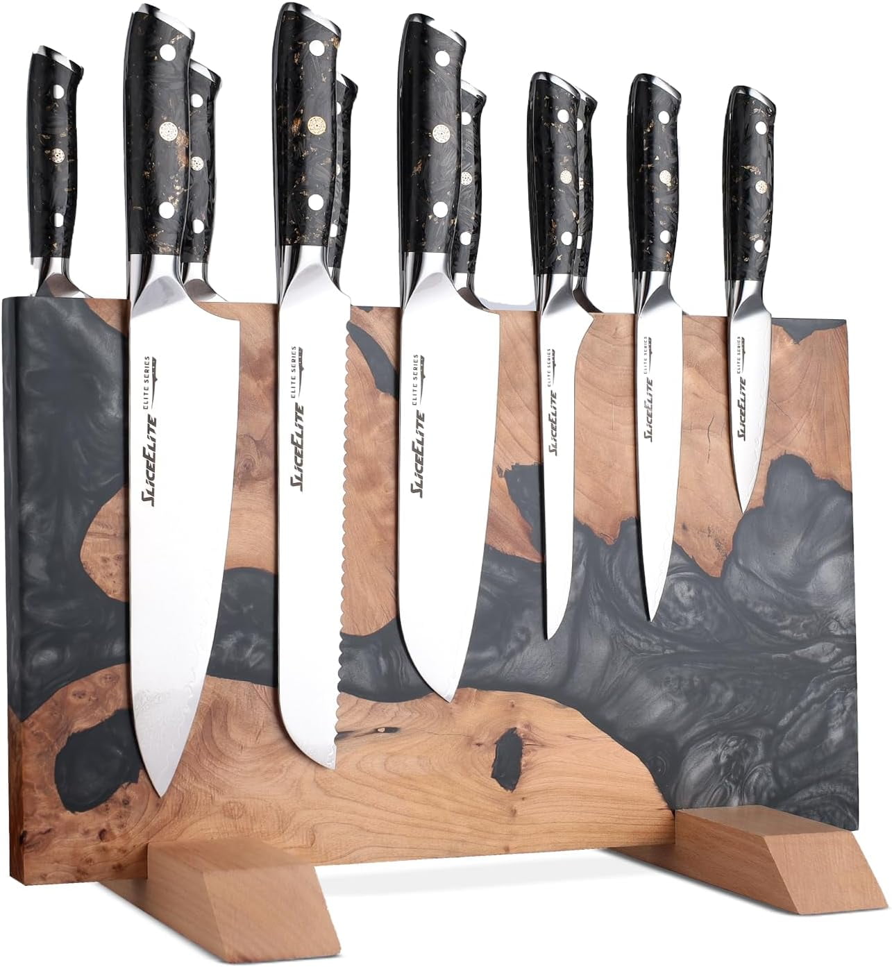 Magnetic Knife Block Double Sided Holder East Indian Walnut Black Resin ...