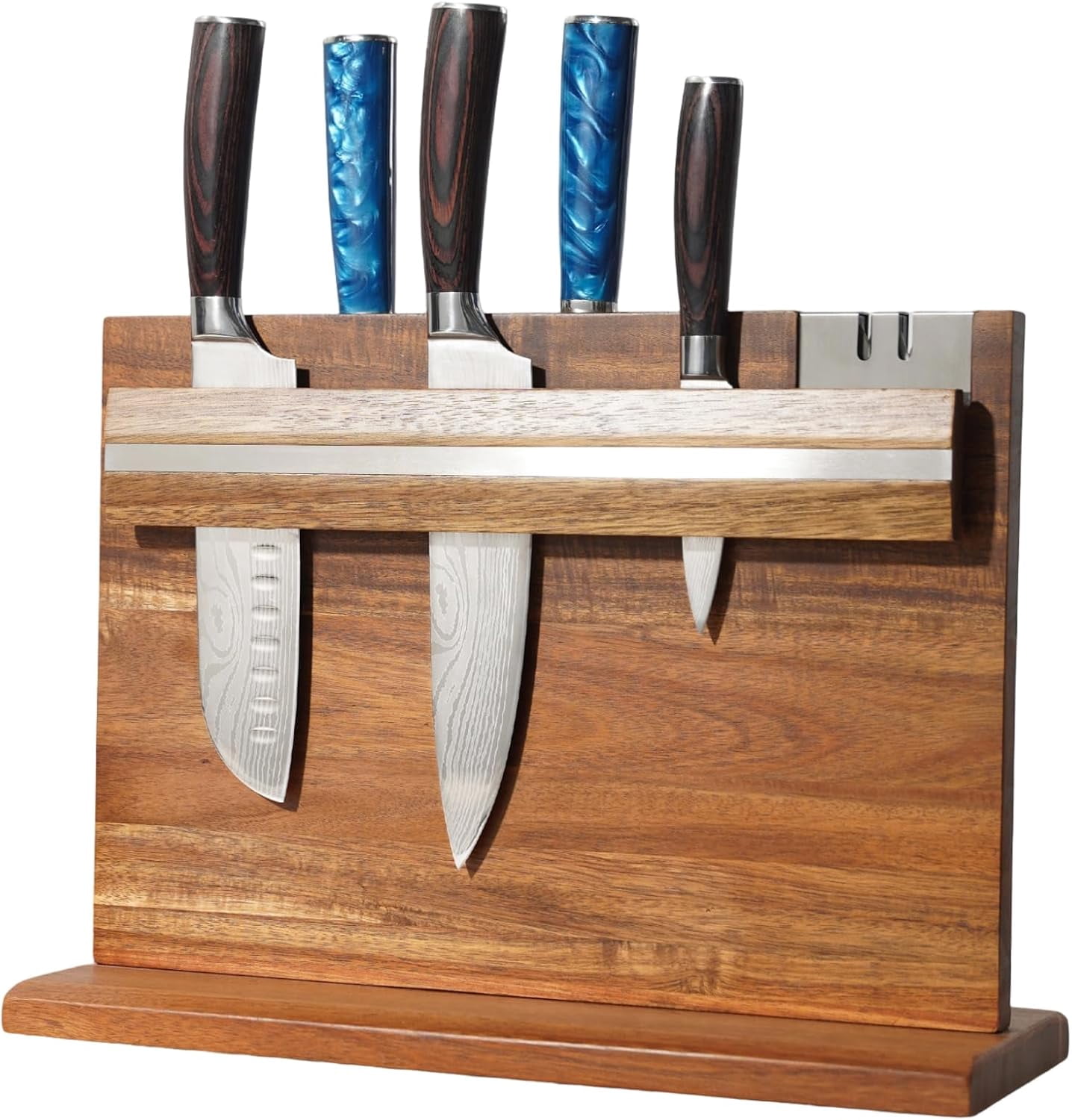 Magnetic Knife Block with Knife Sharpener 14.5" Double Sided Magnetic ...
