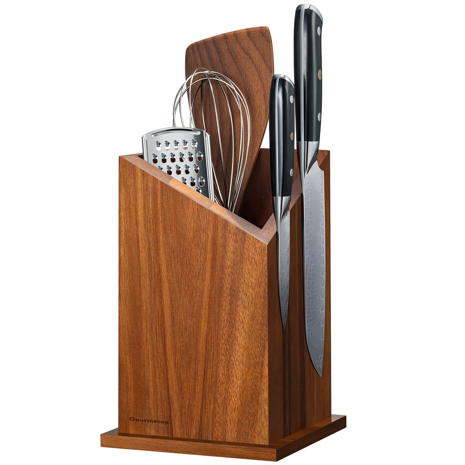 Magnetic Knife Block, Multi-Function Acacia Wood Knife Holder, Strong ...