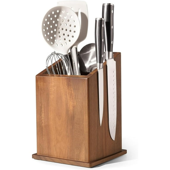 Magnetic Knife Holder without Knives, Acacia Wood Kitchen Utensil ...