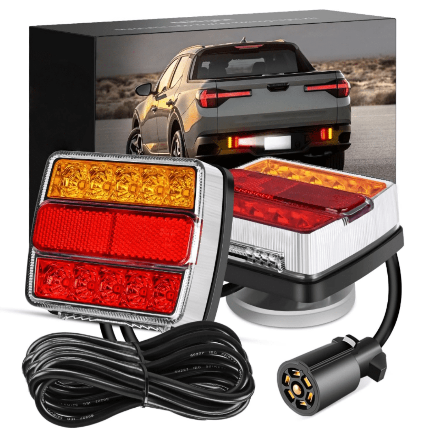 Magnetic LED Trailer Towing Light Kit 24ft Cable with 7 Pin Plug Tail ...