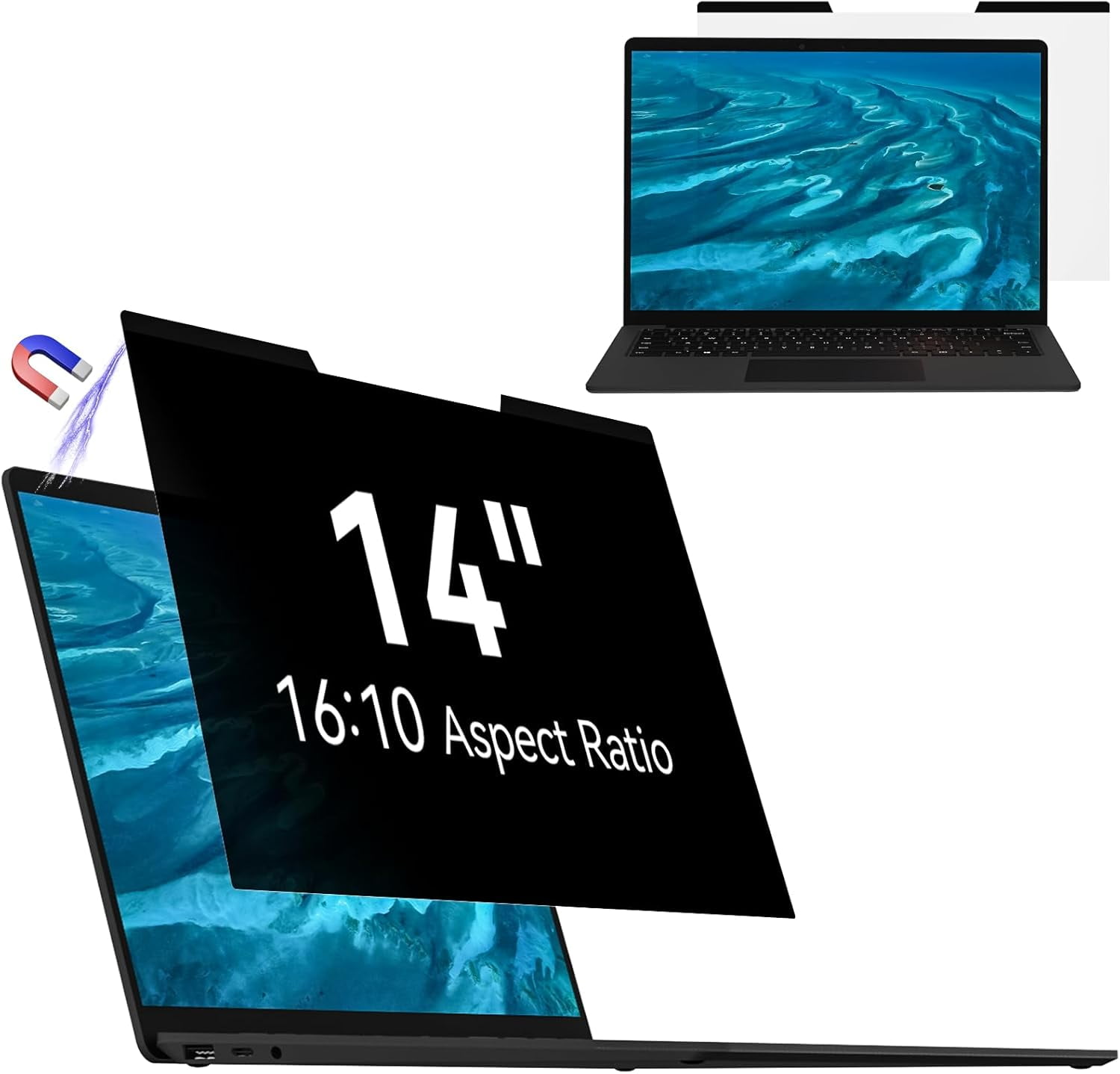 Magnetic Laptop Privacy Screen 14 inch ,16:10 Aspect Removable Anti ...